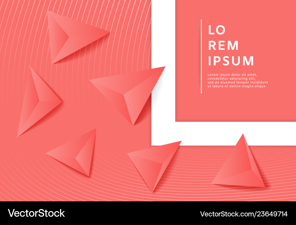 Abstract living coral background with 3d triangle Vector Image