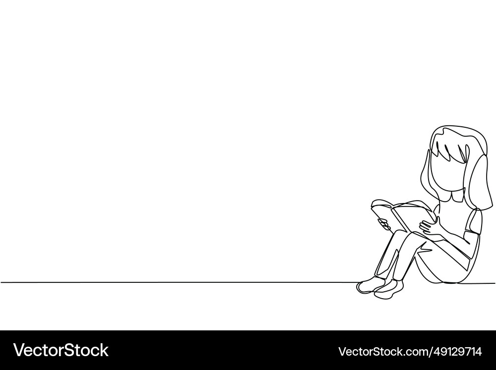 Continuous one line drawing smart girl sitting Vector Image