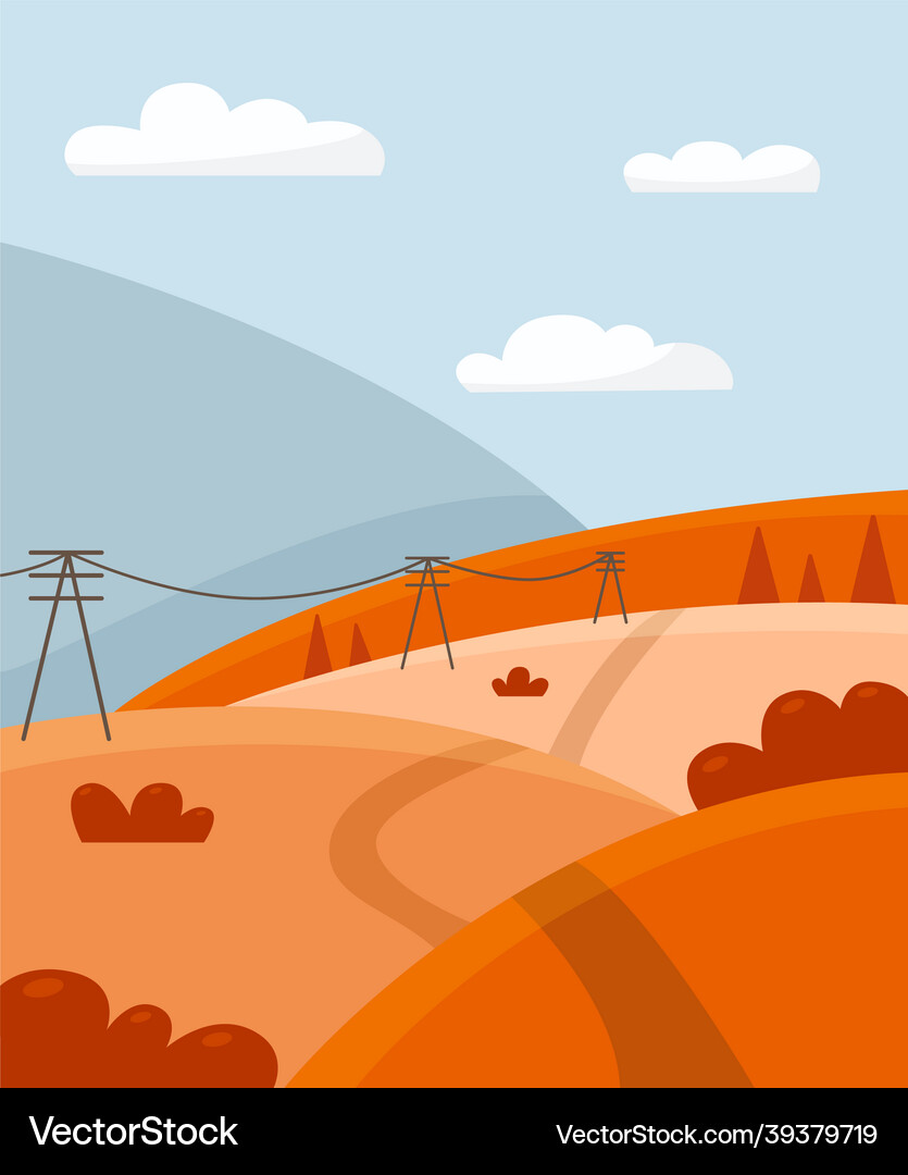 Autumn landscape with trees fields and hills Vector Image