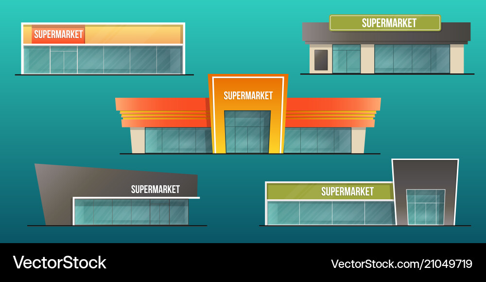 Supermarket buildings set Royalty Free Vector Image