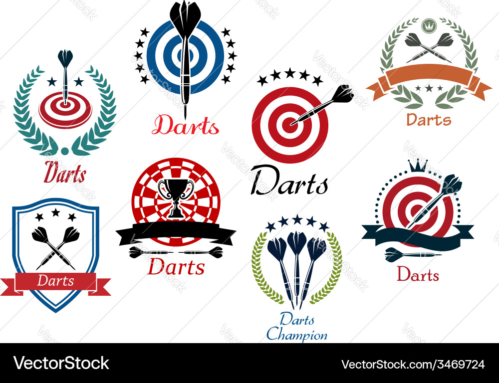 Darts sporting emblems symbols and icons Vector Image
