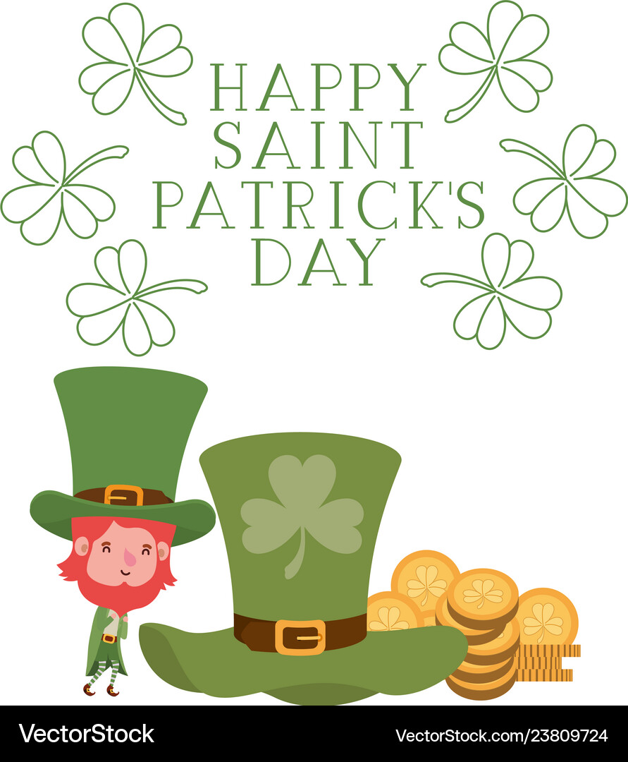 Happy saint patricks day label with leprechaun Vector Image
