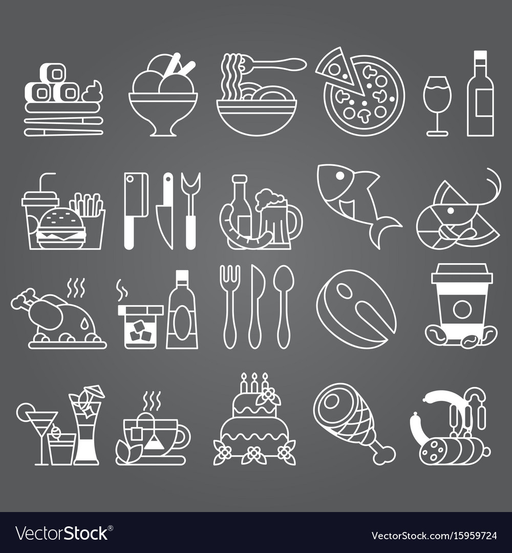 White line set flat icons and elements Royalty Free Vector