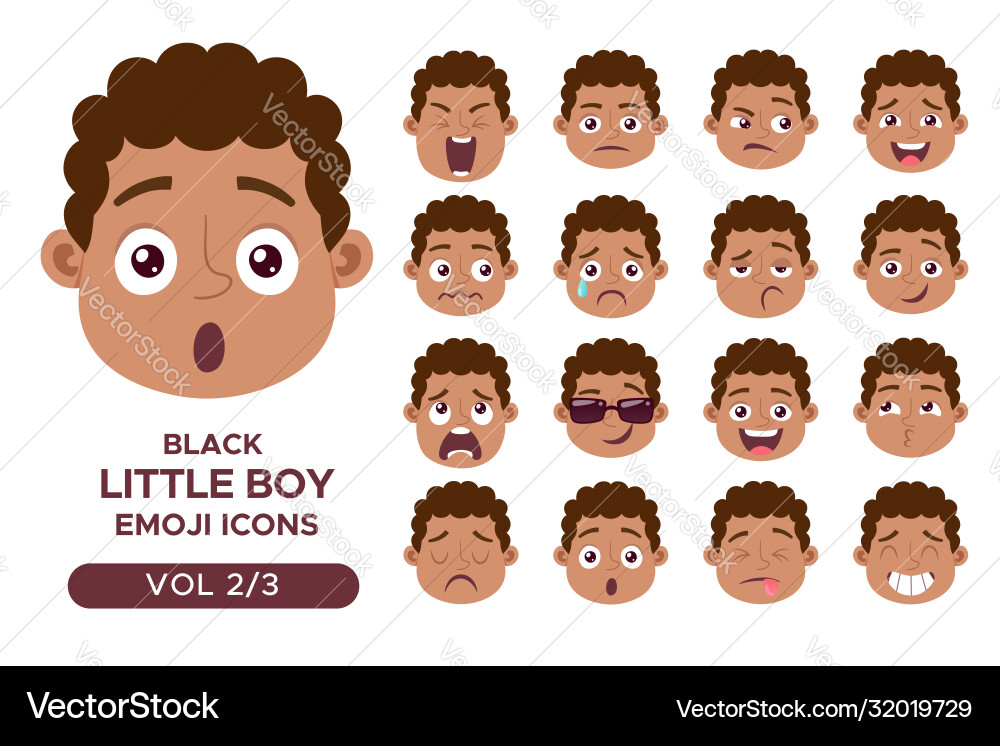 Black boy emoji icon set 2 3 Royalty Free Vector Image