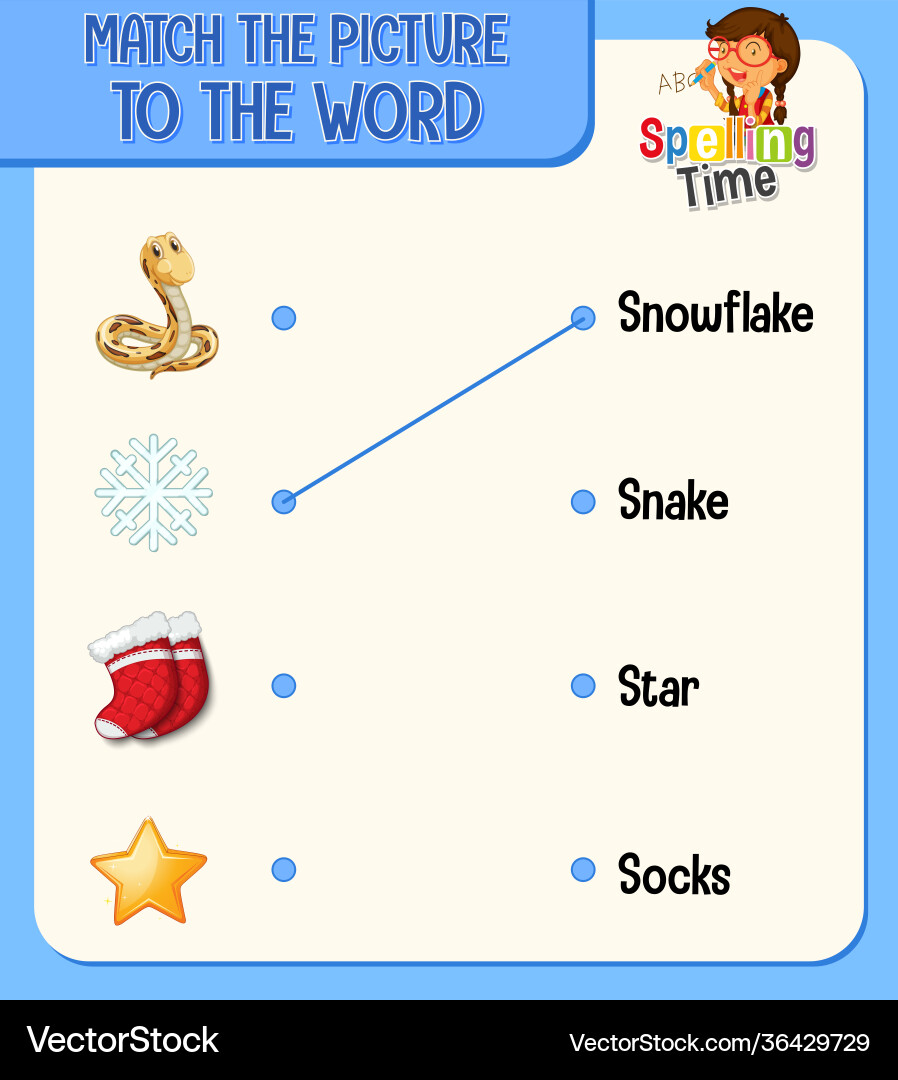 Match picture to word worksheet Royalty Free Vector Image