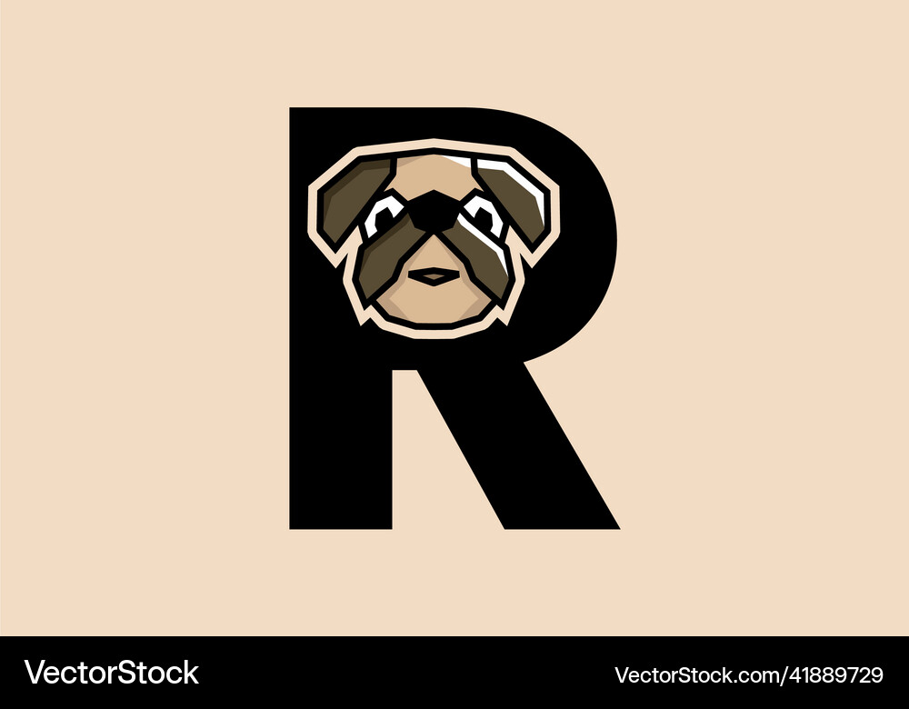 R initial letter with cute doggy head Royalty Free Vector
