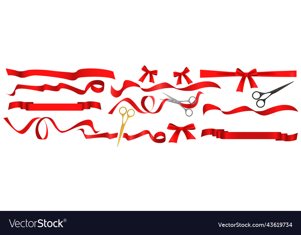 Satin red ribbon set realistic with bow Royalty Free Vector Satin red ribbon set realistic with bow Royalty Free Vector