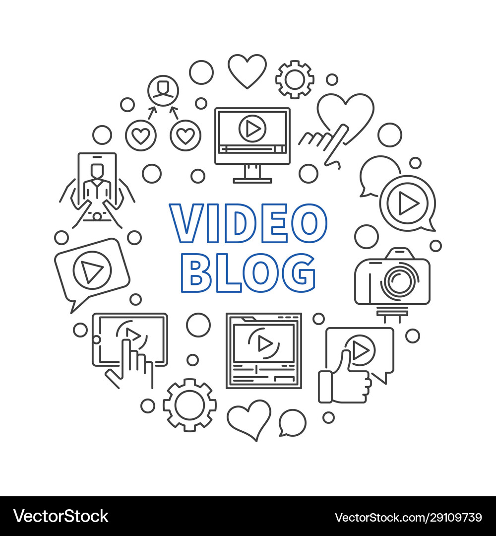 Video blog round concept outline Royalty Free Vector Image