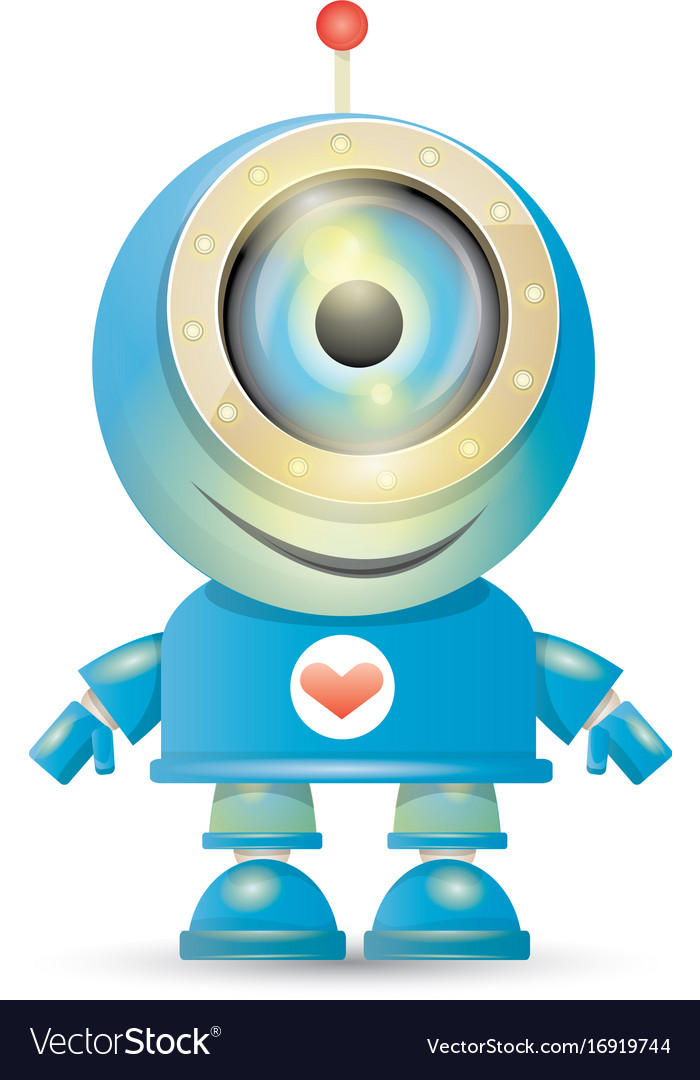 Funny cartoon blue robot character Royalty Free Vector Image Funny cartoon blue robot character Royalty Free Vector Image