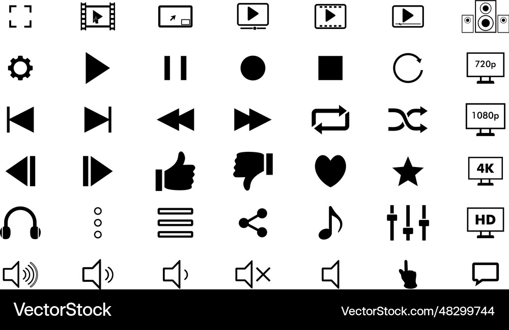 Media player icons collection video Royalty Free Vector