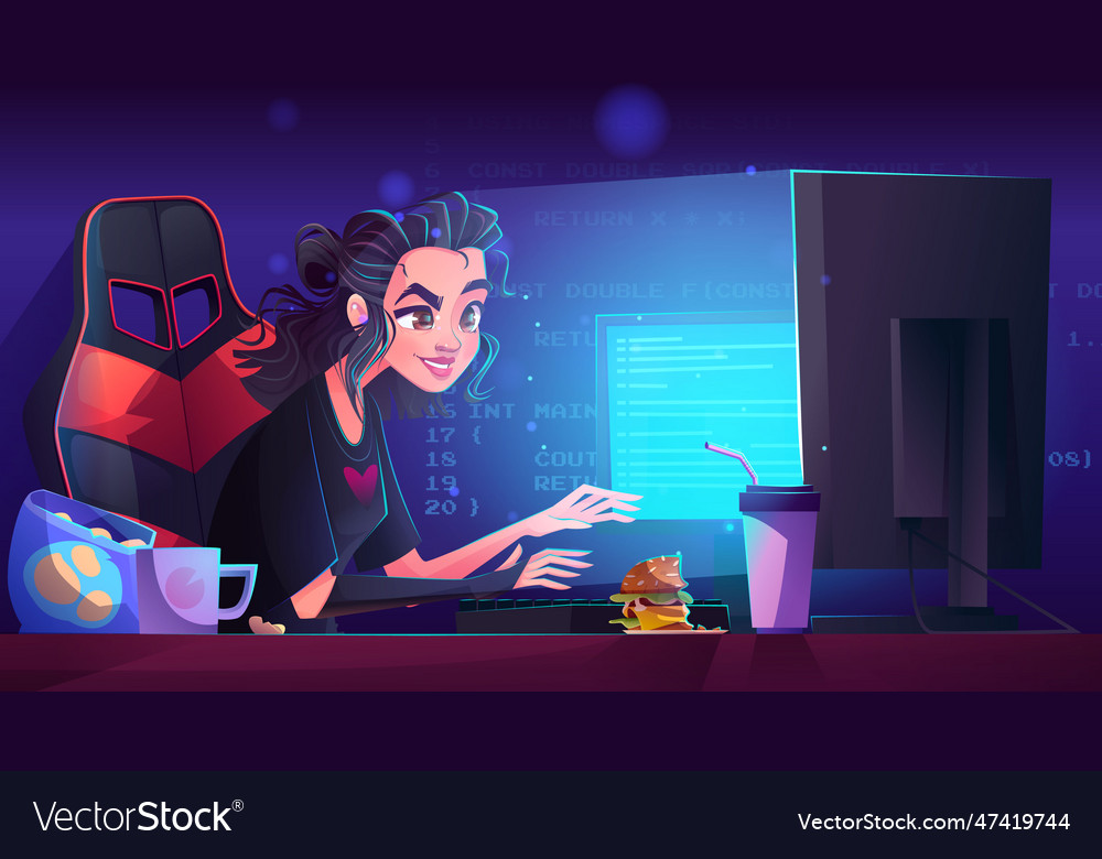 Software programmer girl office work design Vector Image