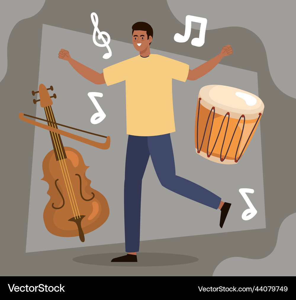 Afro man dancing with instruments Royalty Free Vector Image