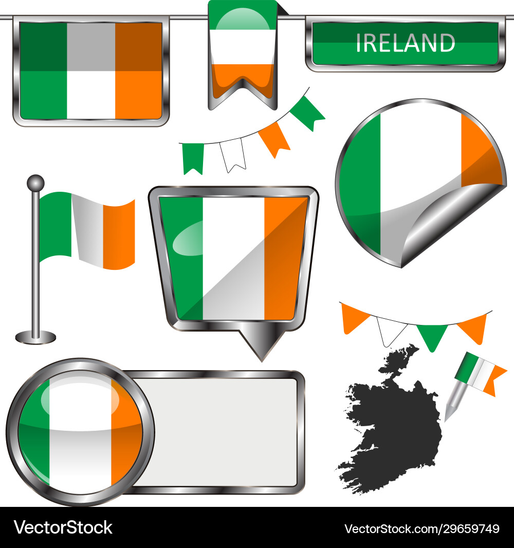 Glossy icons with flag ireland Royalty Free Vector Image