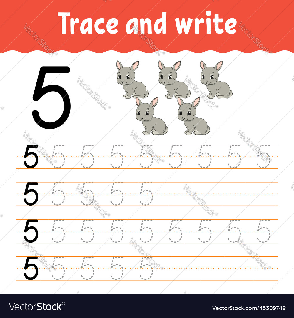 Learn numbers trace and write handwriting Vector Image