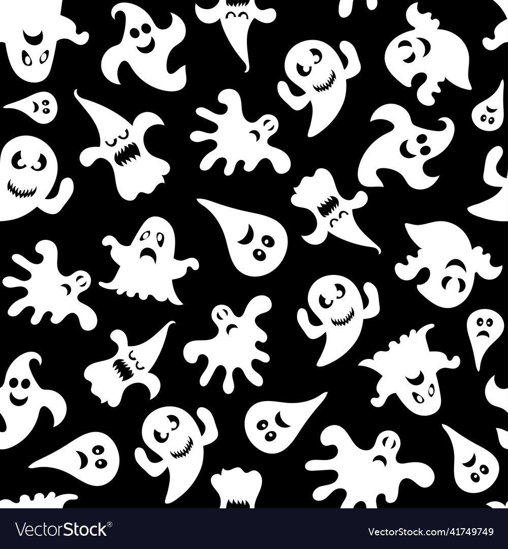 Seamless ghost pattern with black background Vector Image