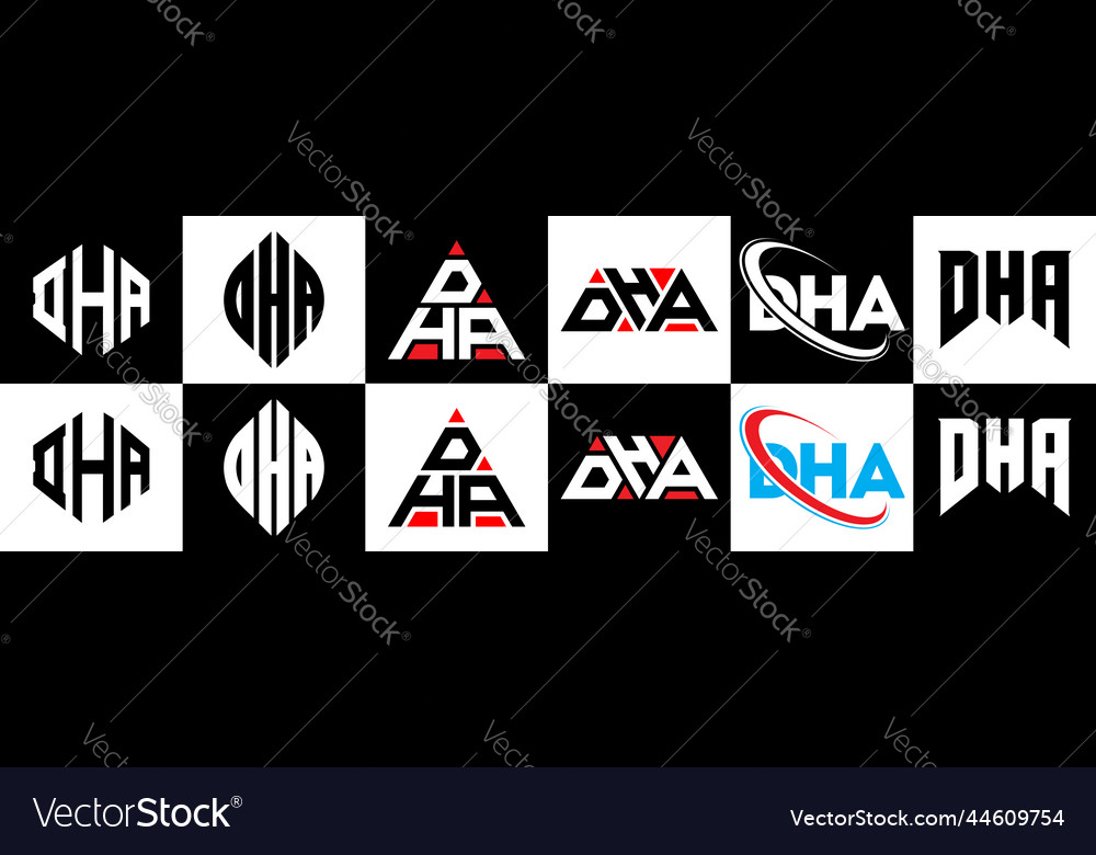 Dha letter logo design in six style polygon Vector Image