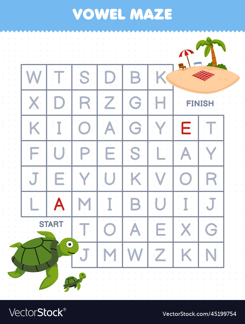Education game for children vowel maze help cute Vector Image