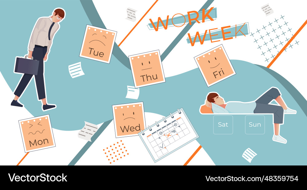 Work week flat collage Royalty Free Vector Image