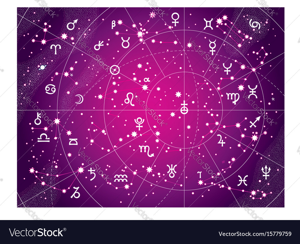 Xii Constellations Of Zodiac Antique Purple Vector Image