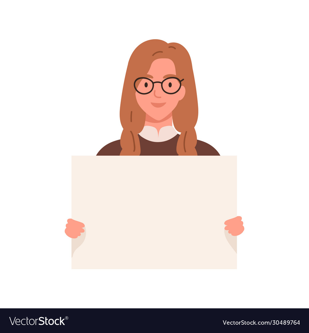 Cute Girl With An Empty Placard In Her Hands Vector Image