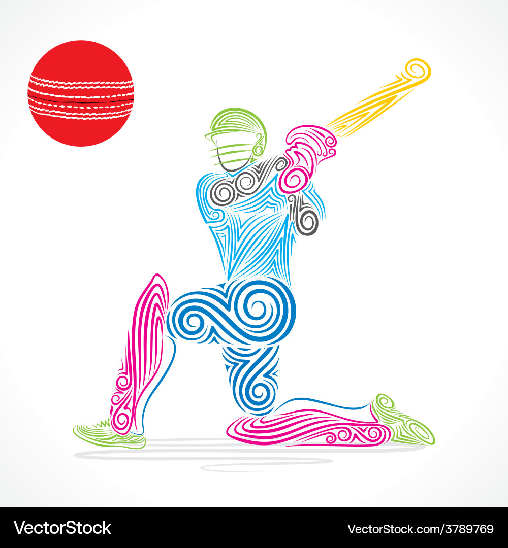 Abstract cricket player design by brush stroke Vector Image