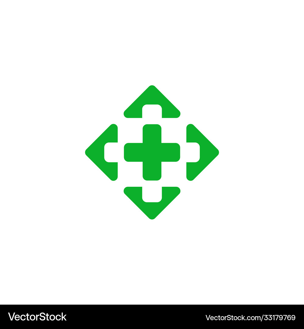 Plus medical spread arrows symbol logo Royalty Free Vector