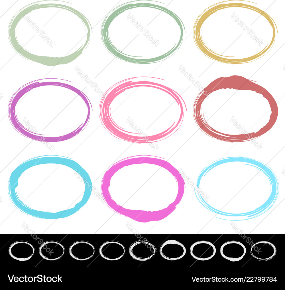9 different ovals with brush stroke outlines Vector Image