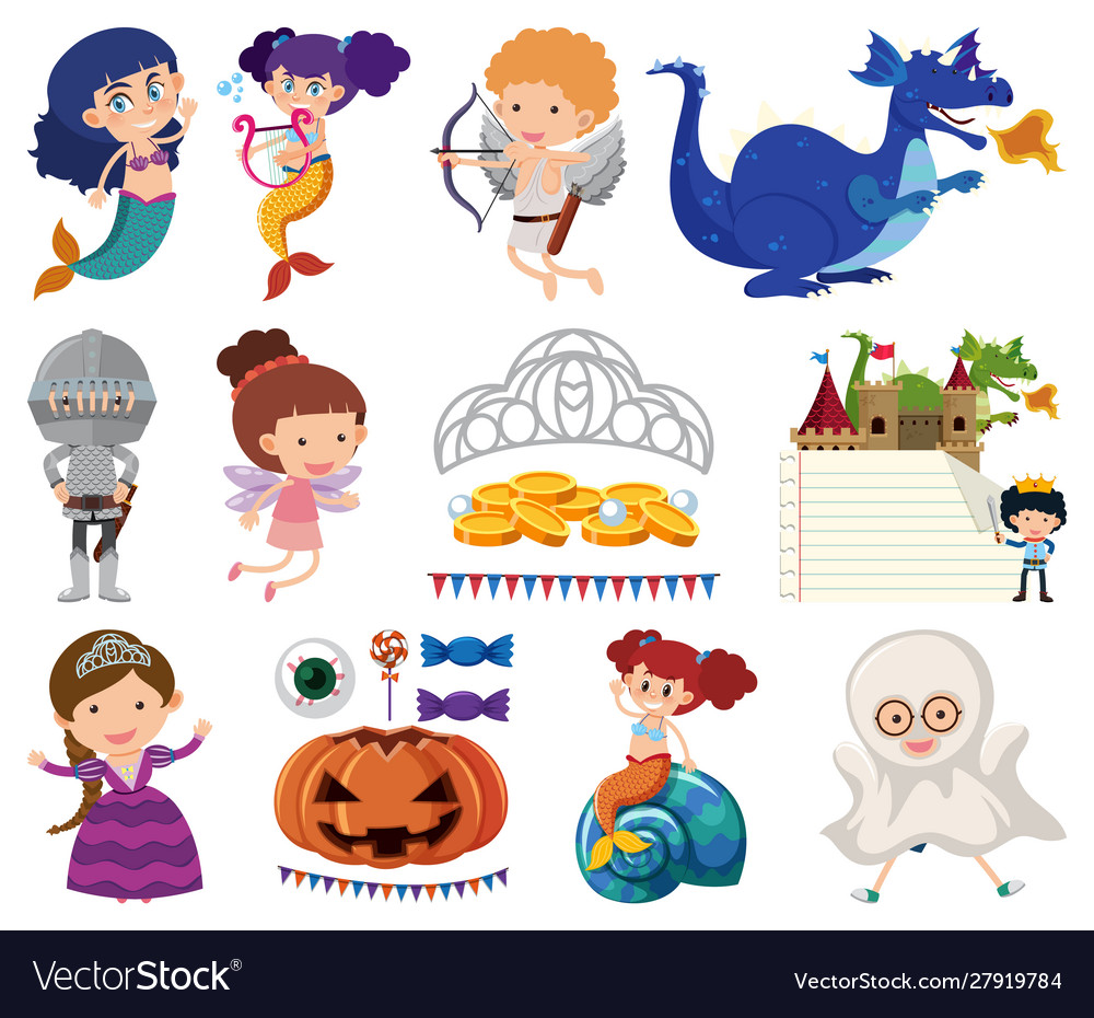Set isolated objects theme fairytale Royalty Free Vector Set isolated objects theme fairytale Royalty Free Vector