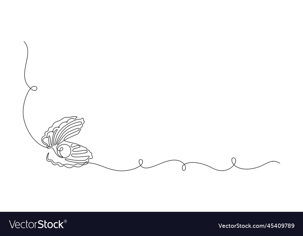 Continuous One Line Drawing Of Open Oyster Shell Vector Image