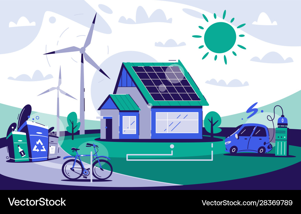 Eco house cartoon flat Royalty Free Vector Image