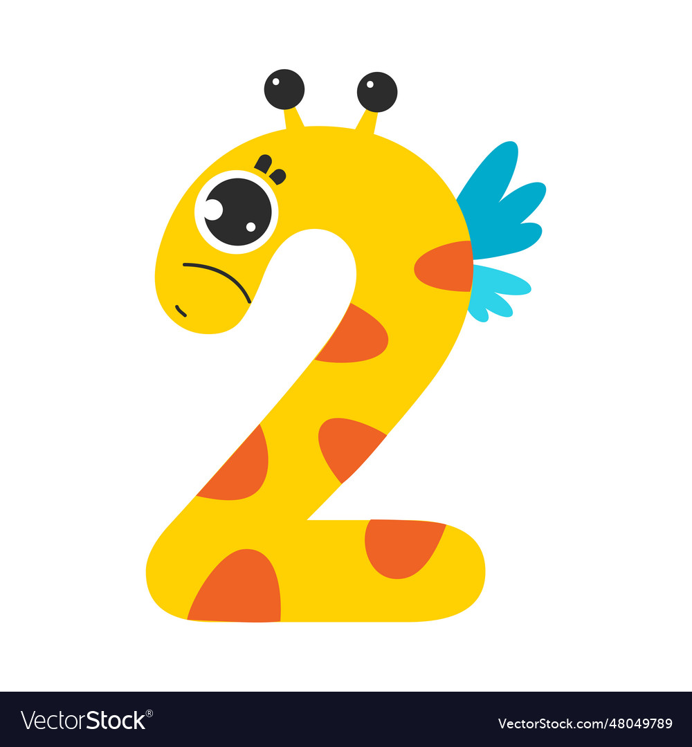 Funny yellow number two or numeral with eye Vector Image Funny yellow number two or numeral with eye Vector Image