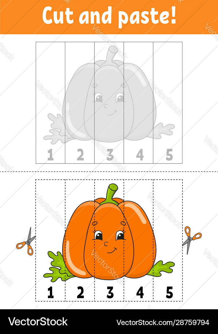 Learning numbers 1-5 cut and glue pumpkin Vector Image