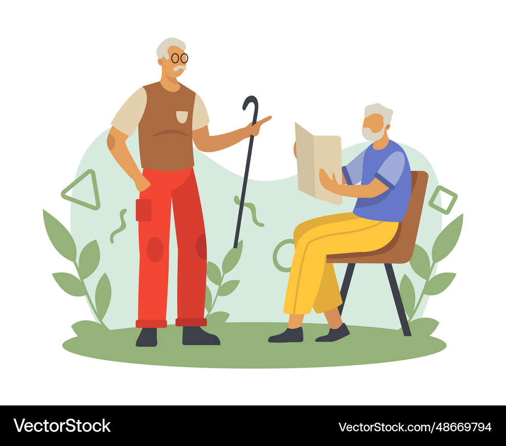 Seniors males spending time together talking Vector Image