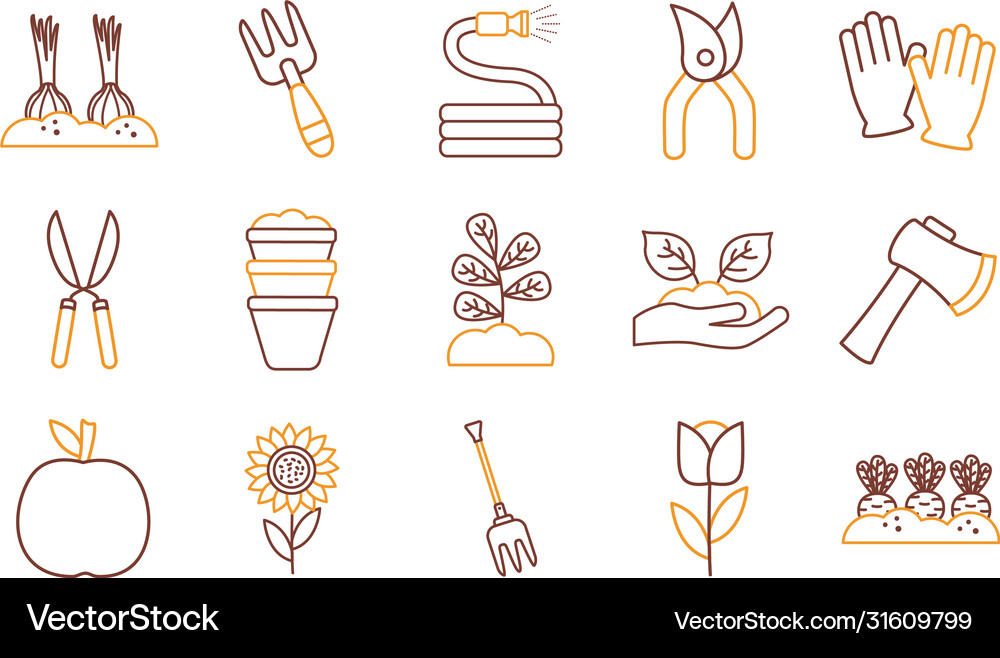 Gardening line style icon set design Royalty Free Vector