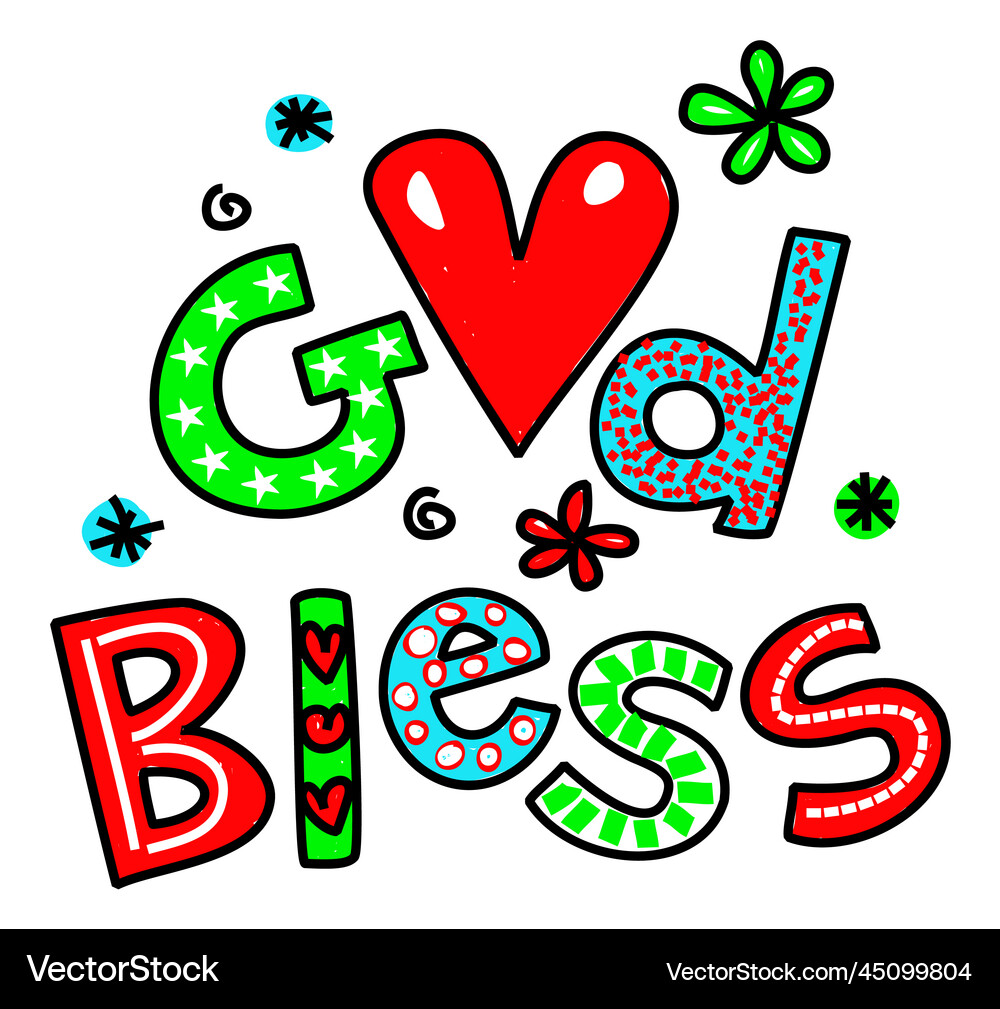 God bless love heart doodle text Royalty Free Vector Image
