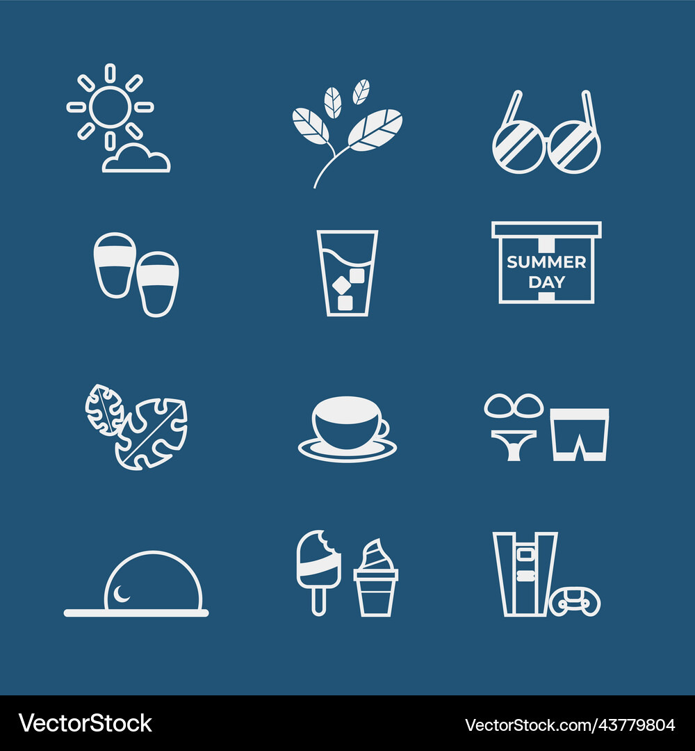 Summer set line art blue background Royalty Free Vector