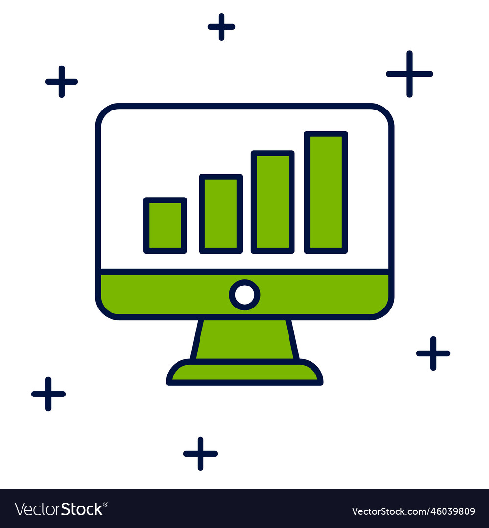 Filled outline computer monitor with graph chart Vector Image