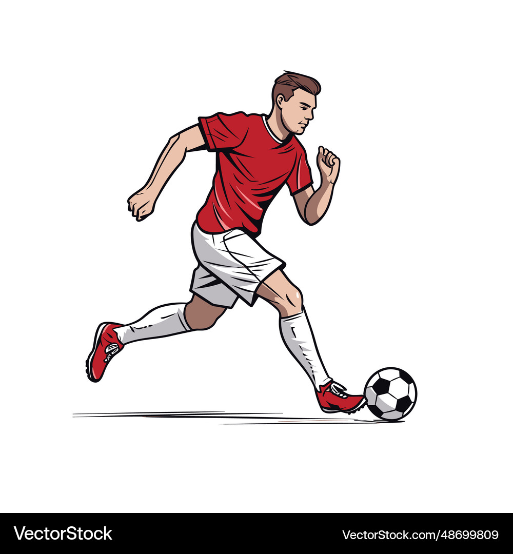 Soccer player hand-drawn comic football Royalty Free Vector