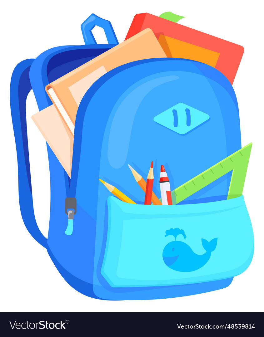Backpack with school supplies student bag cartoon Vector Image