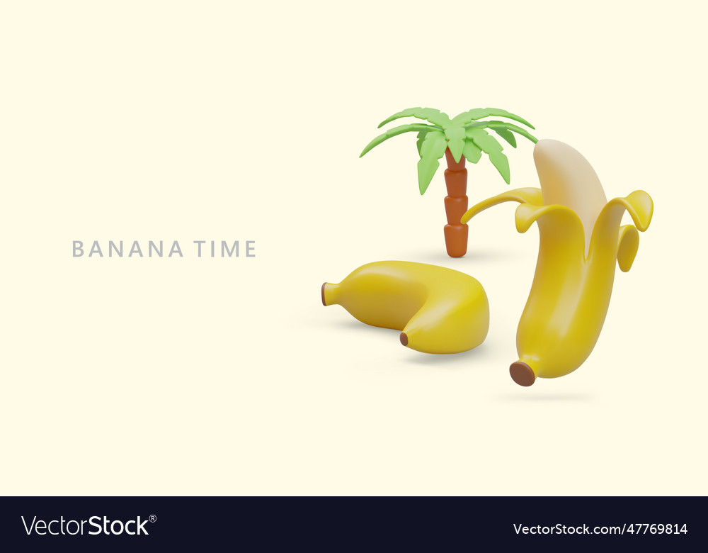Banana time 3d tree ripe yellow fruits whole Vector Image Banana time 3d tree ripe yellow fruits whole Vector Image
