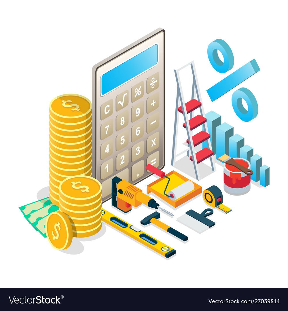 Home repairs budget concept isometric Royalty Free Vector Home repairs budget concept isometric Royalty Free Vector