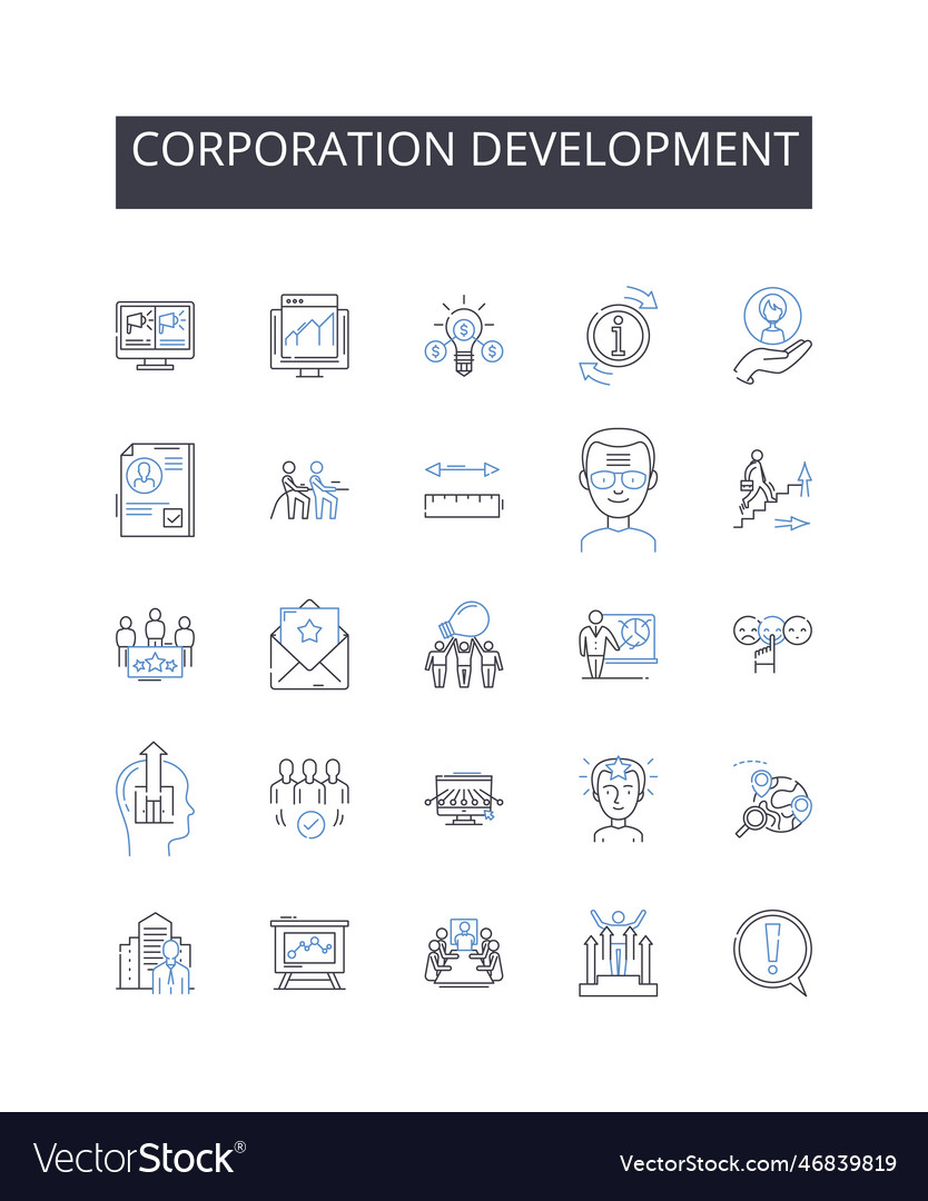 Corporation development line icons collection Vector Image