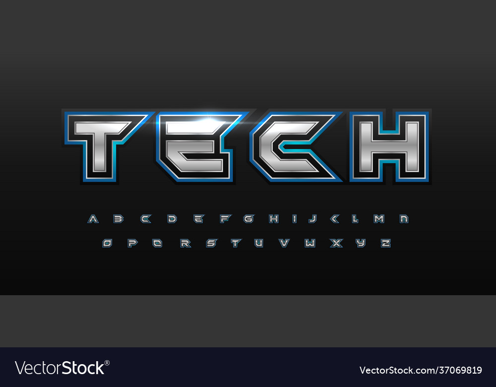 Game futurism alphabet techno silver font Vector Image Game futurism alphabet techno silver font Vector Image