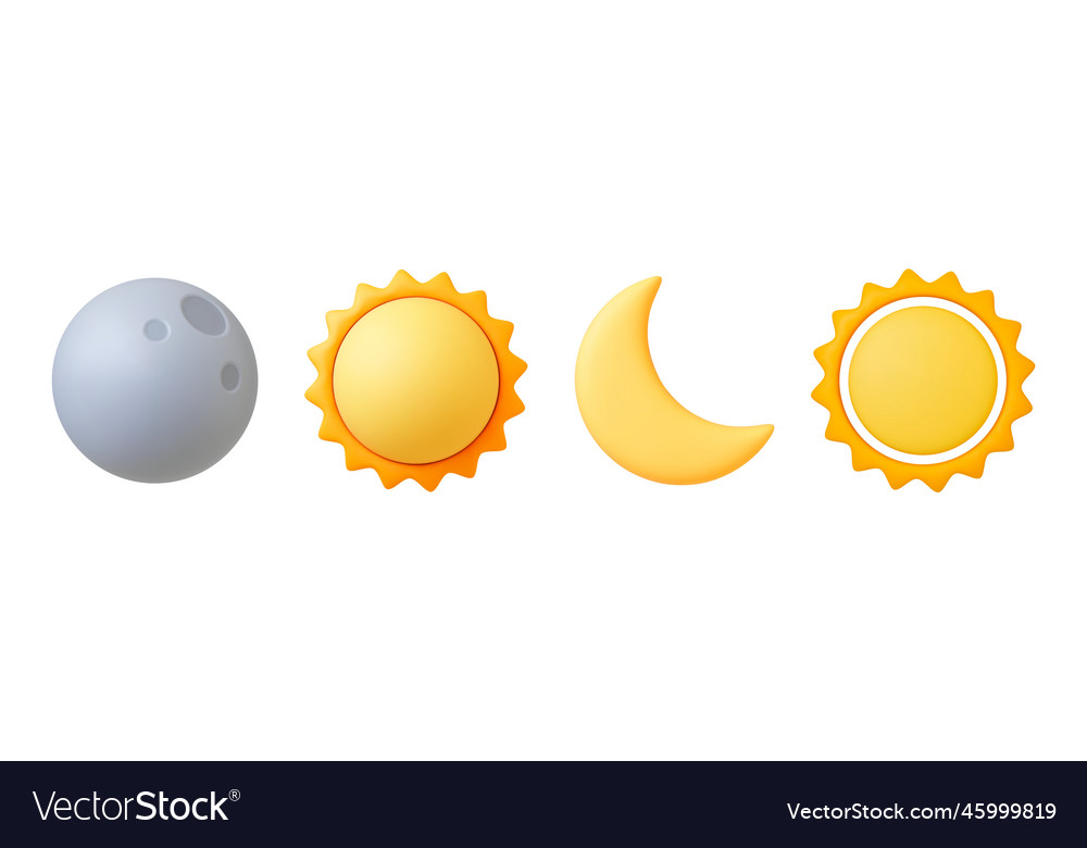 Various 3d sun and moon crescent isolated icon Vector Image Various 3d sun and moon crescent isolated icon Vector Image