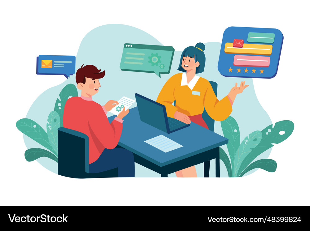Customer service flat concept on white background Vector Image