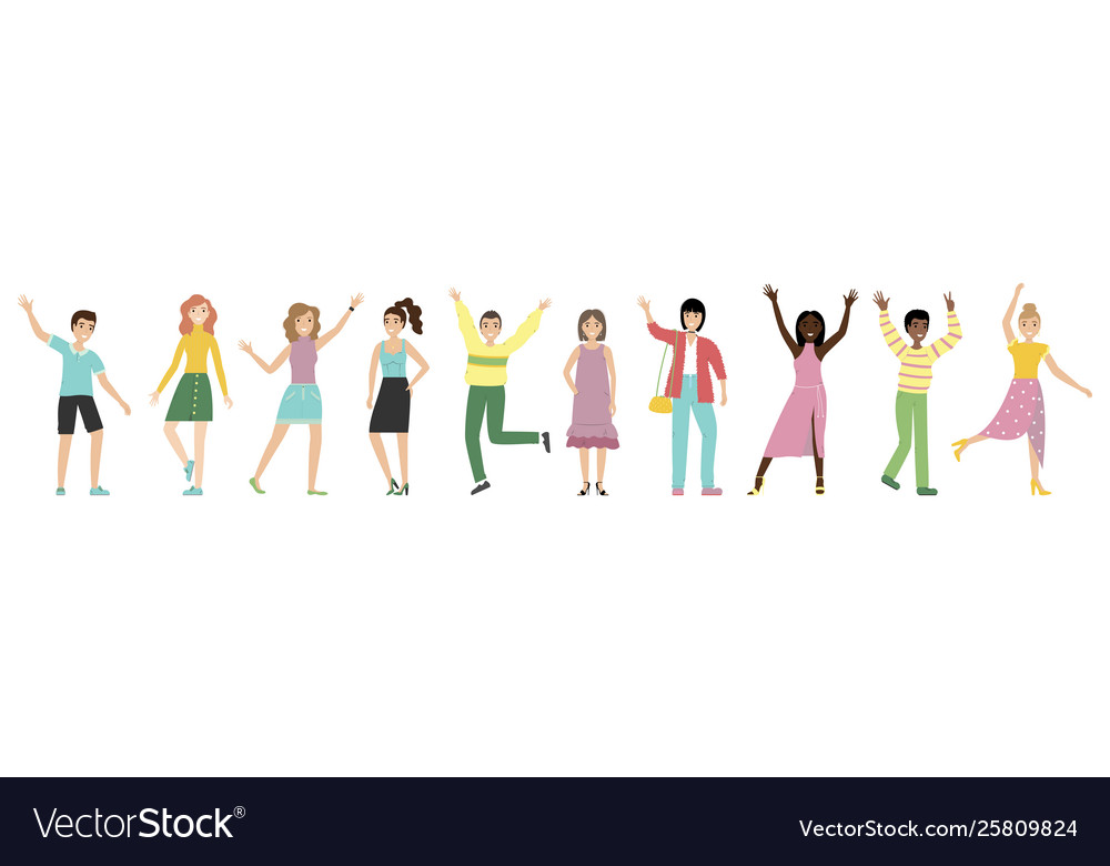 Group happy people with waving hands Royalty Free Vector
