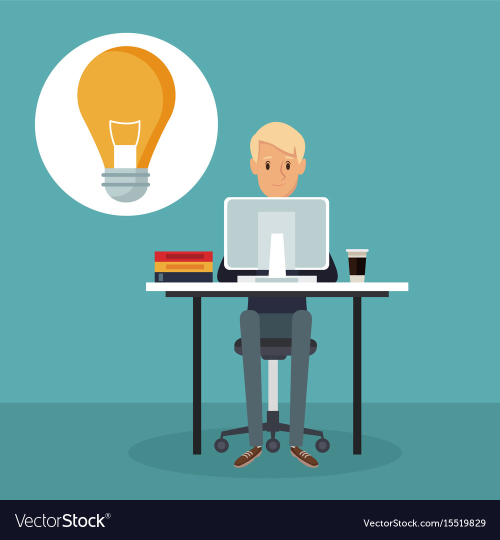 Color scene background side view web developer man