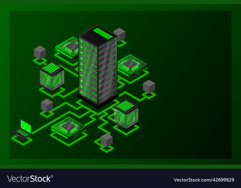 Concept of data network management isometric map Vector Image