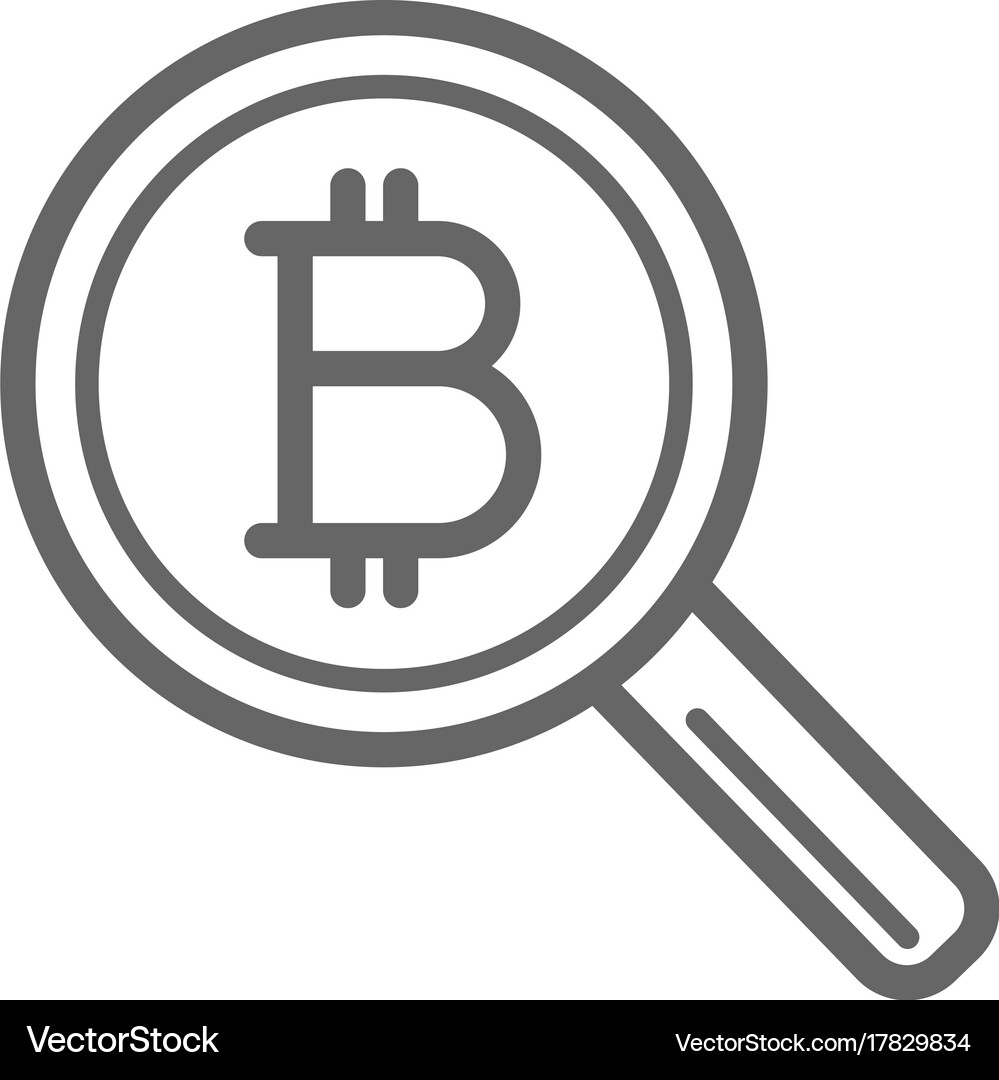 Bitcoin search with magnifier line icon Royalty Free Vector