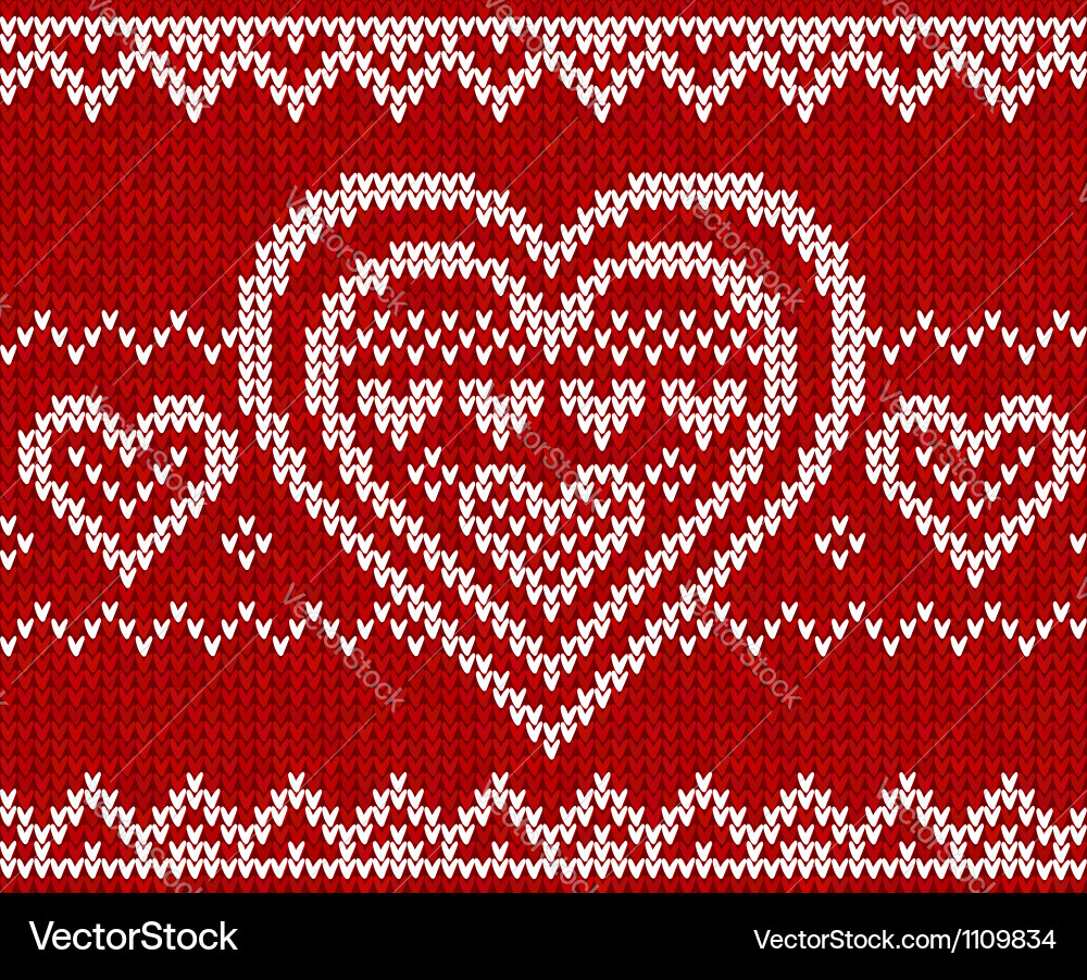 Valentines day red knitted seamless pattern Vector Image